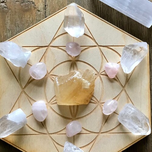 Uplifting Happiness Joy Crystal Grid Kit Set Rose Quartz Honey - Etsy