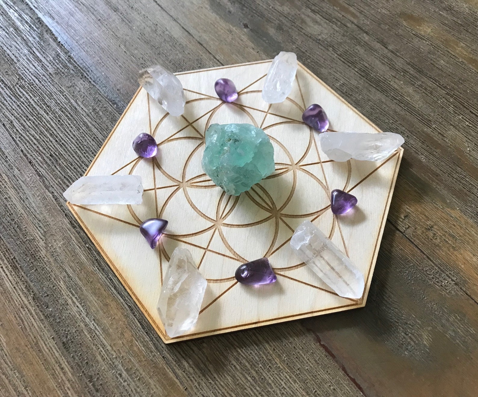 Clarity Focus Balance Calm Crystal Grid Kit Fluorite Amethyst Seed of ...