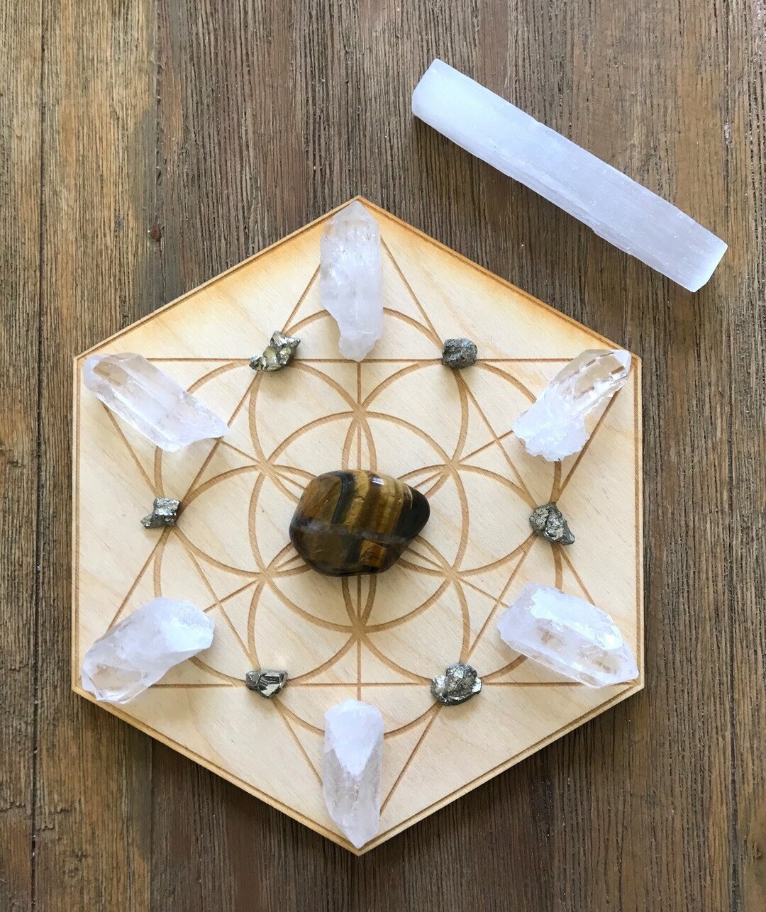 Manifestation and Protection Crystal Grid Kit Seed of Life Tiger's Eye ...