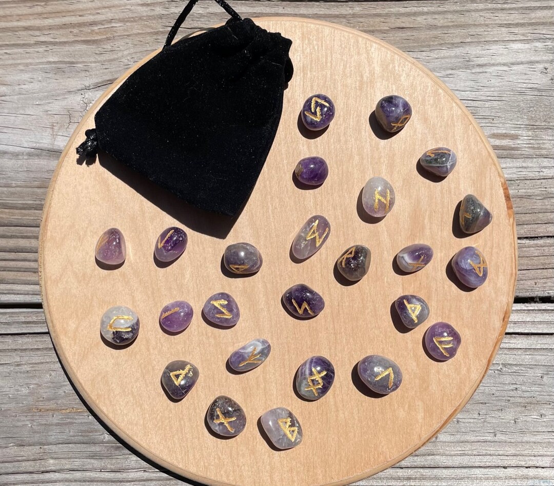 Amethyst Mini Crystal Rune Set With Velvet Pouch Norse Divination New ...