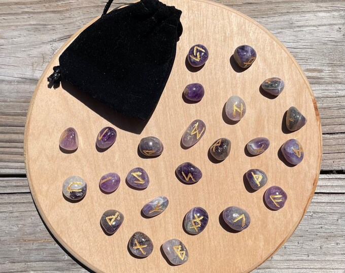 Amethyst Mini Crystal Rune Set With Velvet Pouch Norse Divination New ...