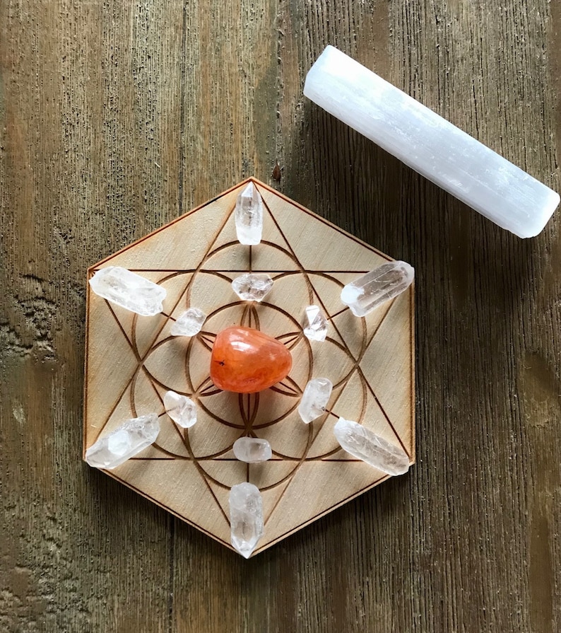 Sacral Chakra Chakra MINI Crystal Grid Kit With Selenite Stick - Etsy