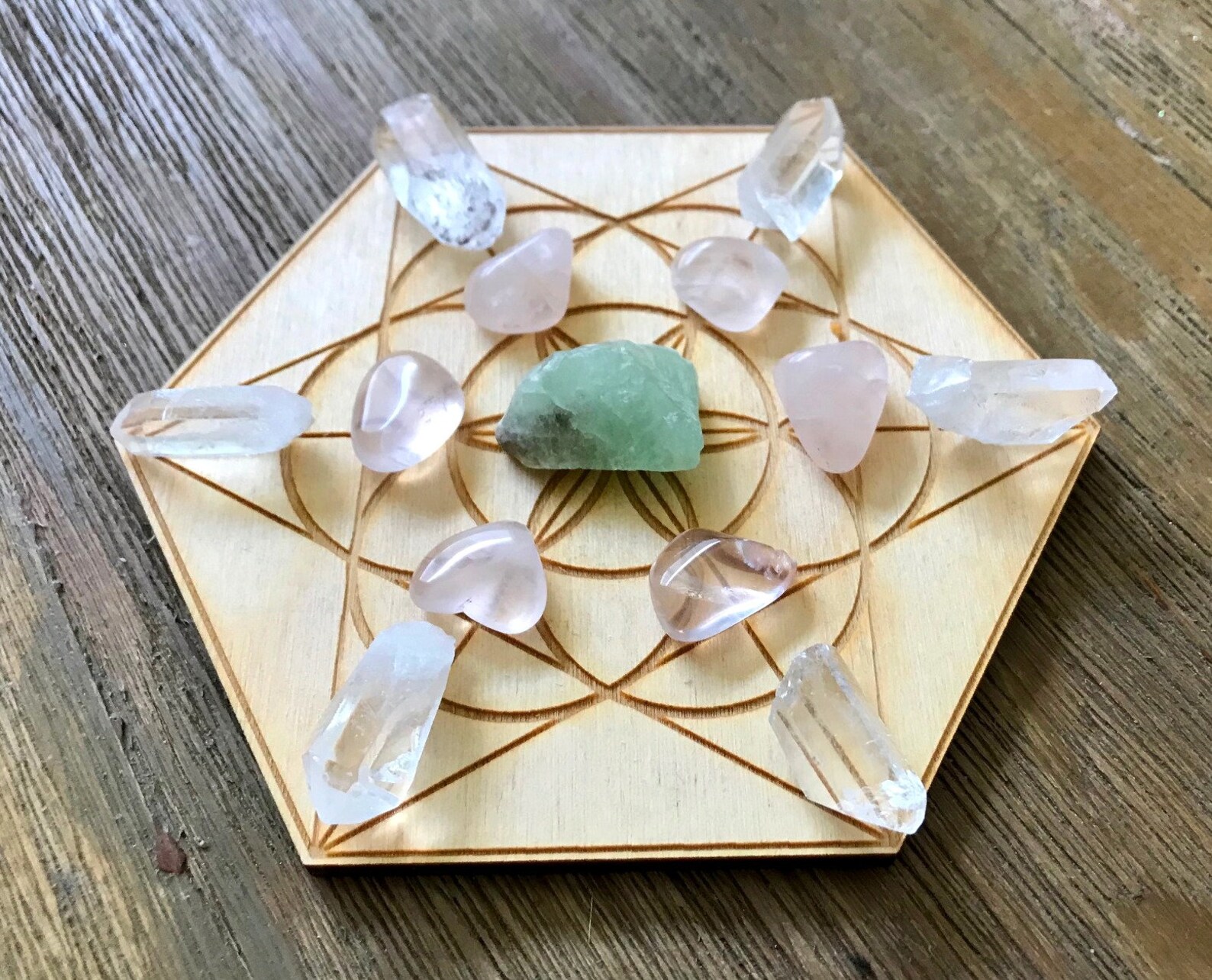 Heart Chakra MINI Crystal Grid Kit With Selenite Stick Reiki Infused ...