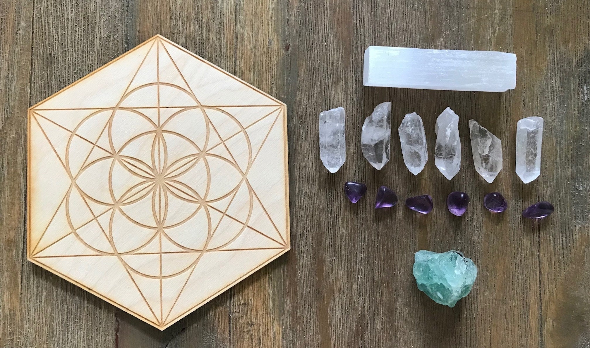 Clarity Focus Balance Calm Crystal Grid Kit Fluorite Amethyst Seed of ...