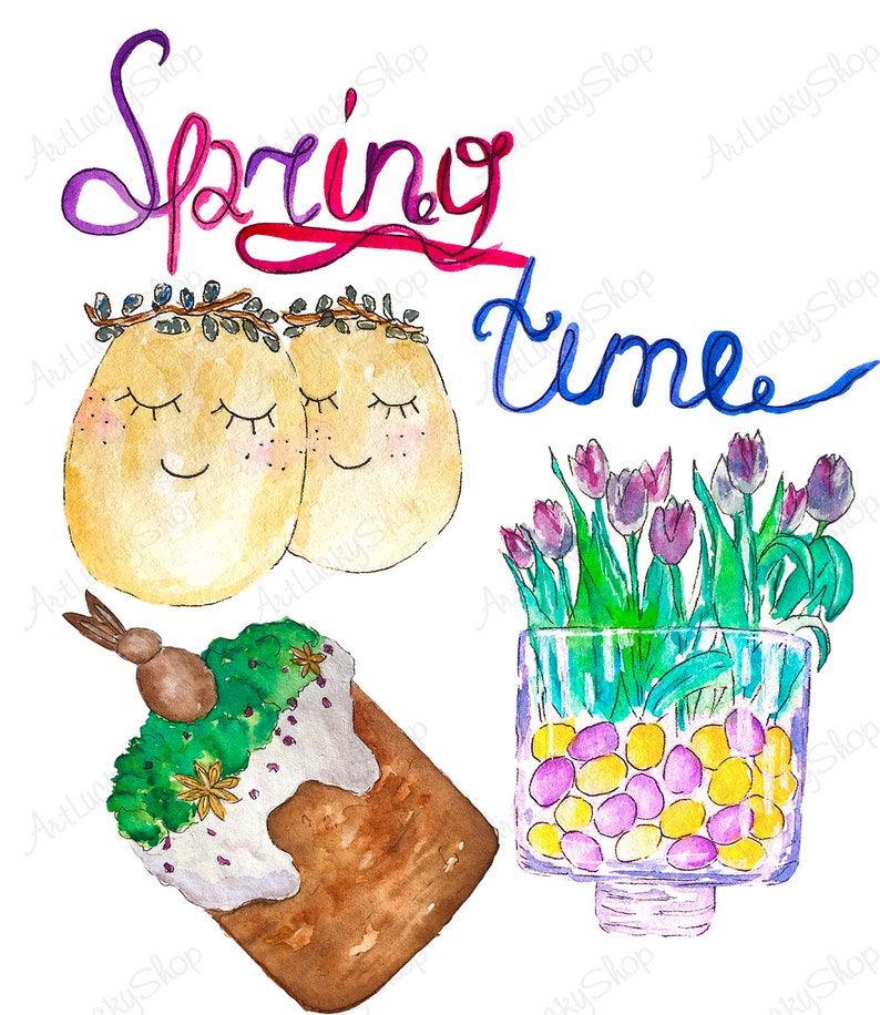 Spring Clipart - Eggs Clipart - Easter Clipart - Watercolor Clipart ...