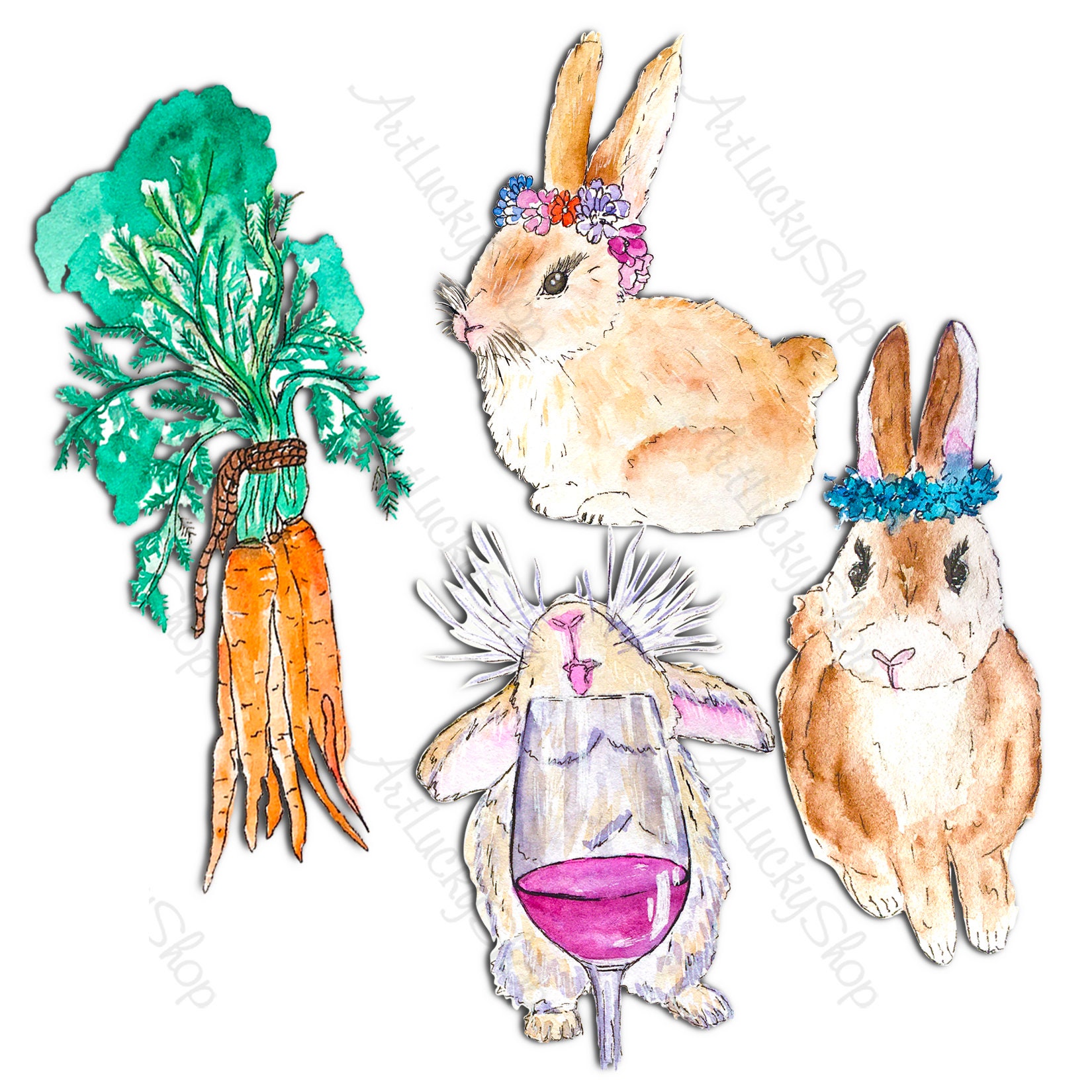 Bunny Clipart Carrot Clipart Watercolor Clipart PNG Baby - Etsy