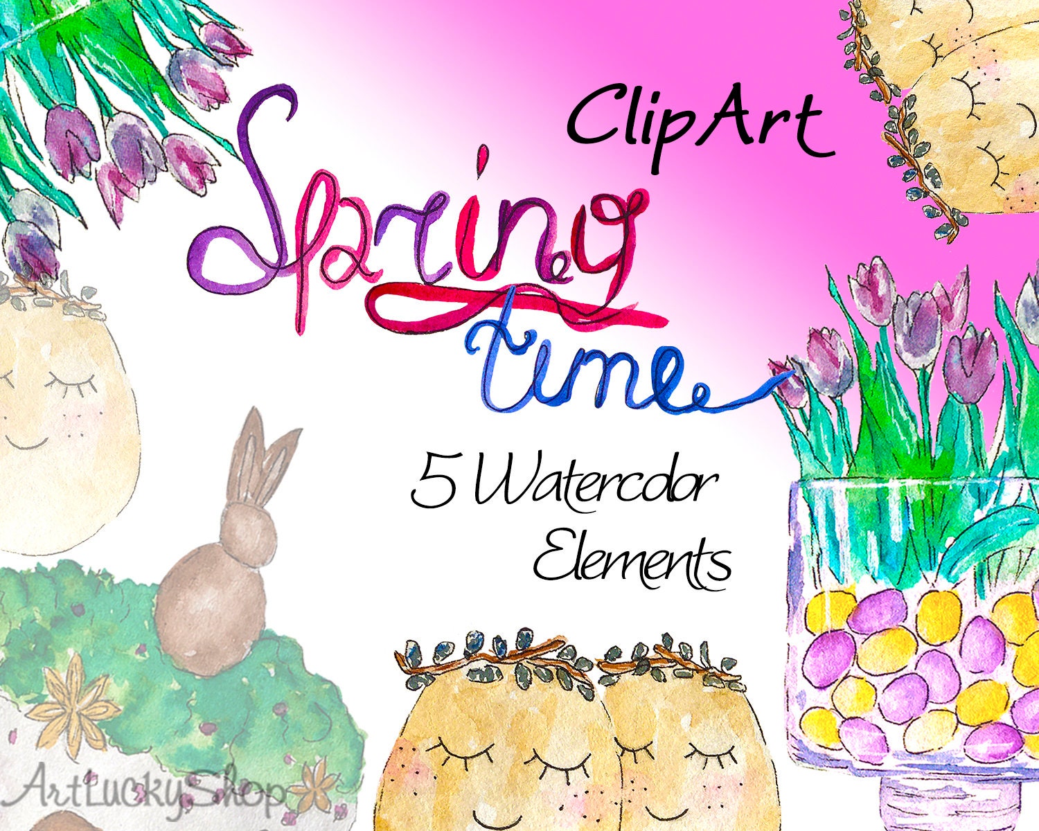 Spring Clipart - Eggs Clipart - Easter Clipart - Watercolor Clipart ...