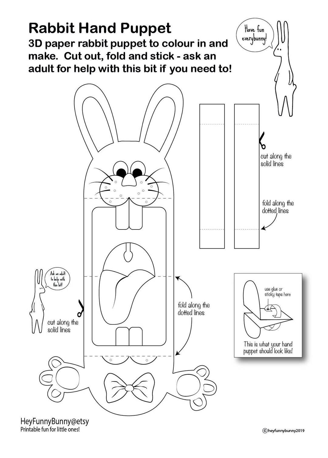 Printable Paper Craft Rabbit Hand Puppet - Etsy