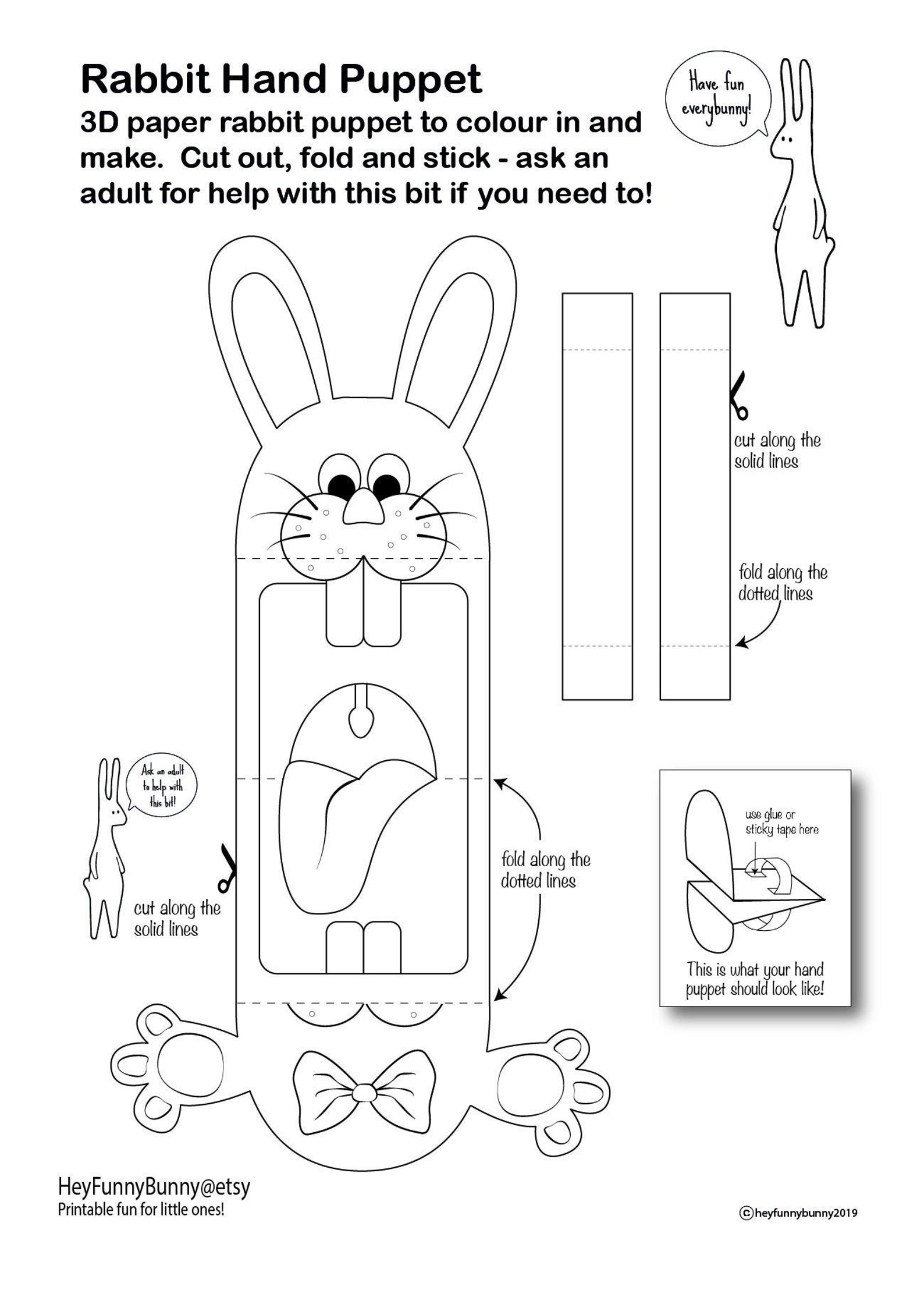 Printable Paper Craft Rabbit Hand Puppet - Etsy