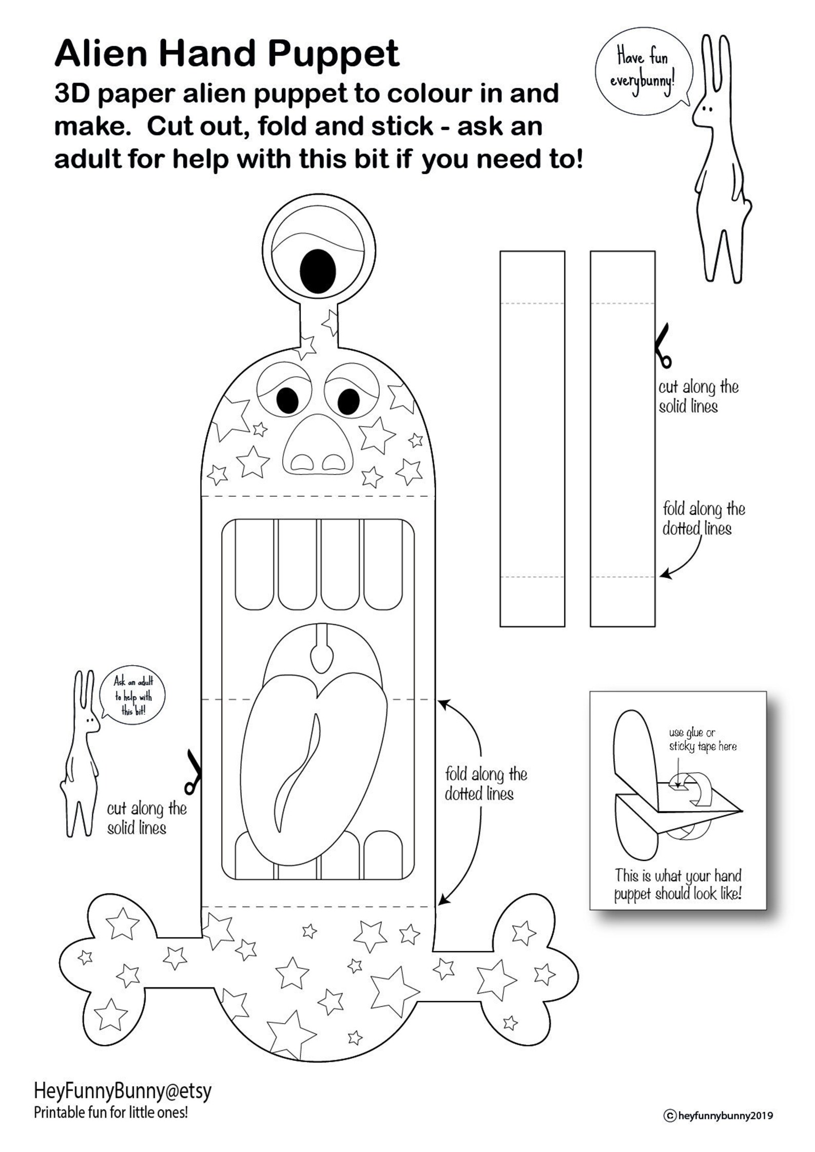 Printable Paper Craft Alien Hand Puppet - Etsy