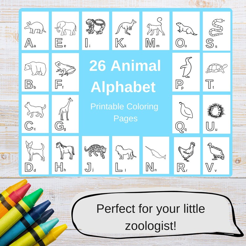 26 Animal Alphabet Printable Coloring Pages - Etsy