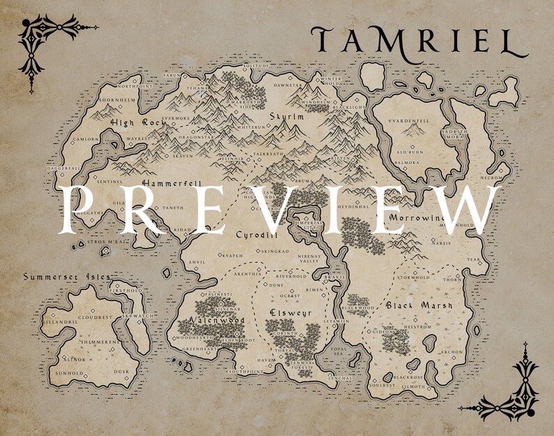 DIGITAL DOWNLOAD Tamriel Map Vintage/paper Style 11x14 - Etsy