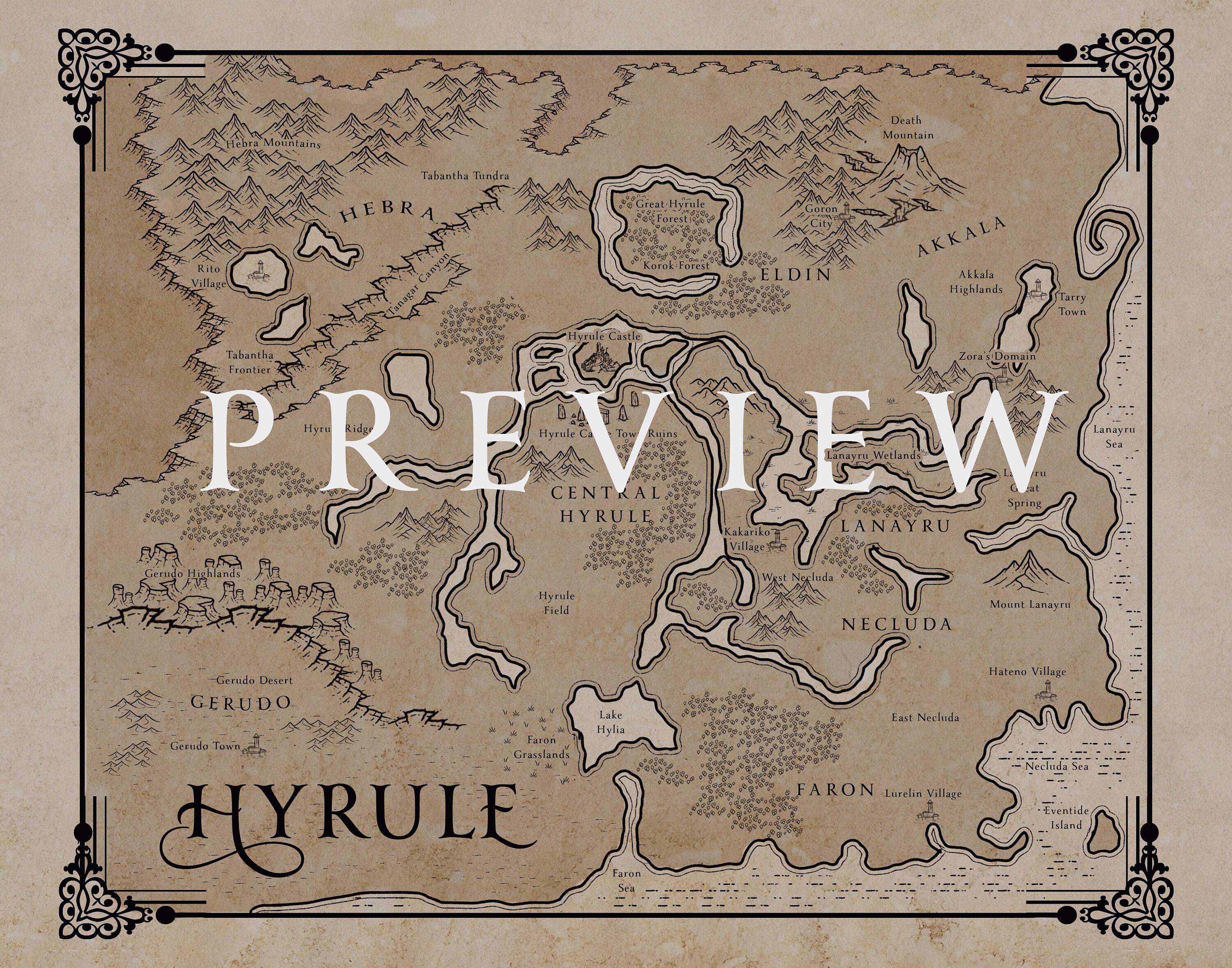 DIGITAL DOWNLOAD Zelda Breath of the Wild Hyrule Map Vintage | Etsy ...