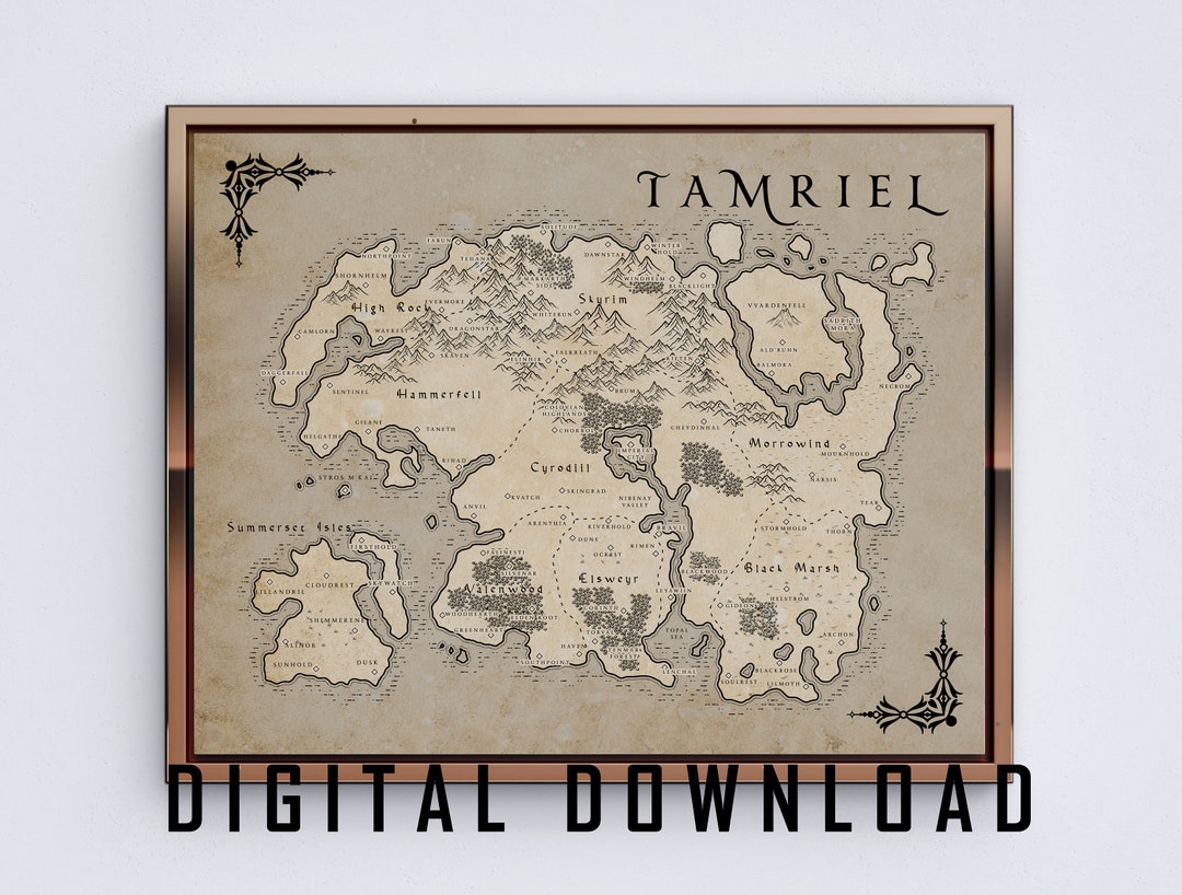 DIGITAL DOWNLOAD Tamriel Map Vintage/paper Style 11x14 - Etsy