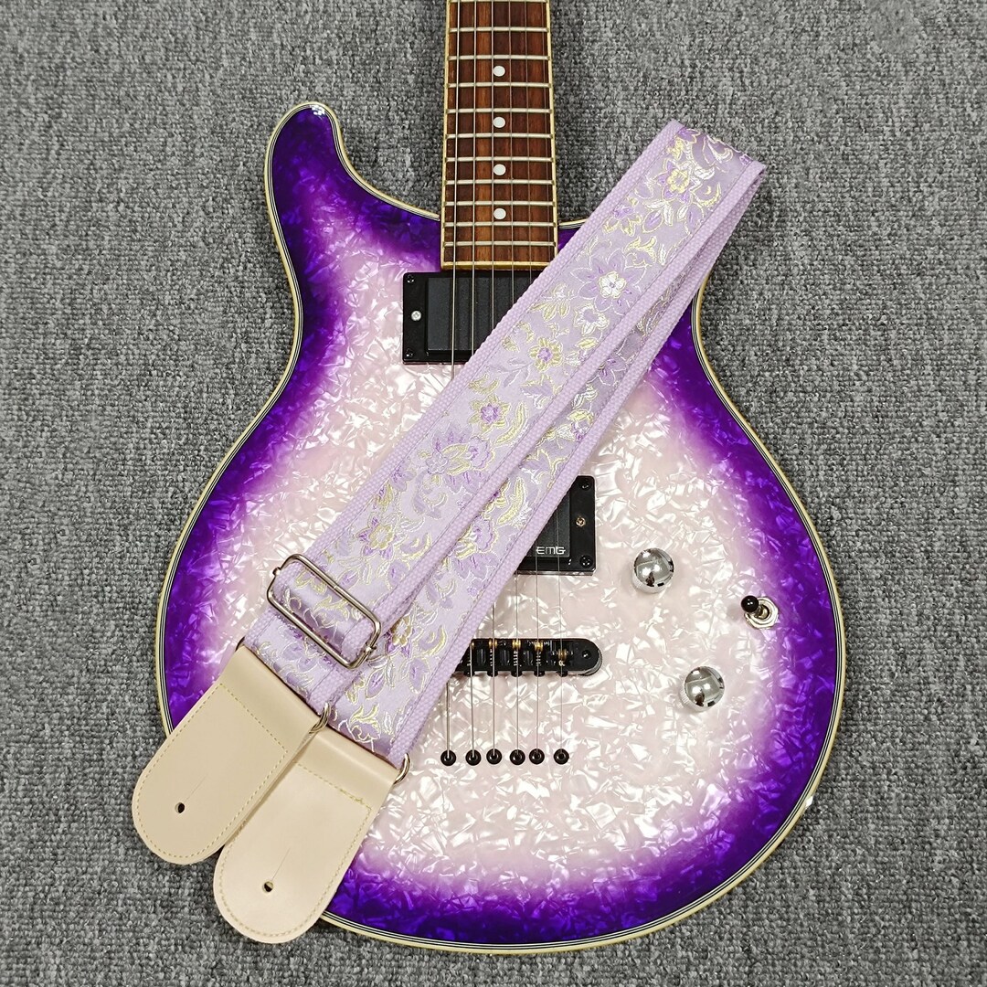 Purple Embroidered Guitar Strap, Canvas Floral Guitar Strap, Rock Folk ...