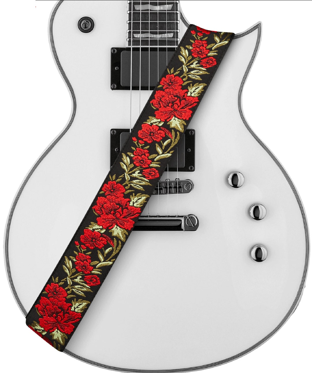 Retro Red Rose Guitar Strap Red Flower Guitar Strap Pure - Etsy