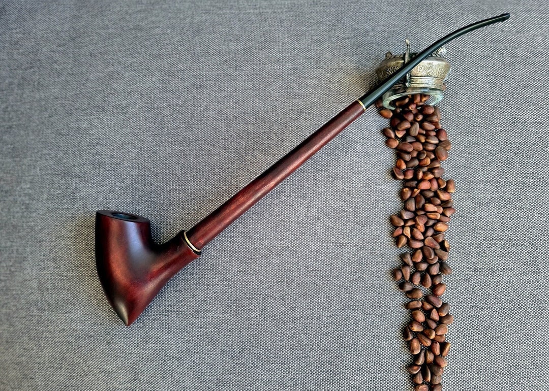 Handcrafted Pear Wood Tobacco Pipe: Long Stem, Brass Ring - Etsy