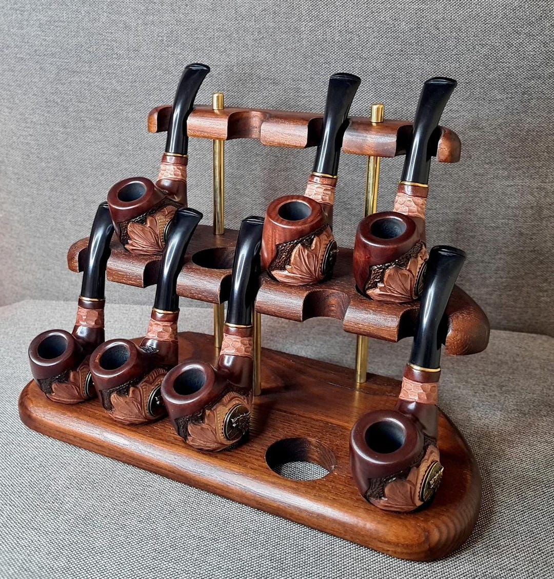 Pipe Stand for 9 Smoking Bowls - Tobacco Pipe Rack - Wooden Pipe Holder ...