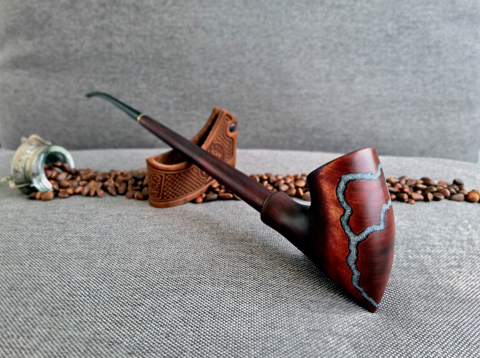 Long Pipe spark With Gemstone, Smoking Bowl, Churchwarden Pipe, Wooden ...