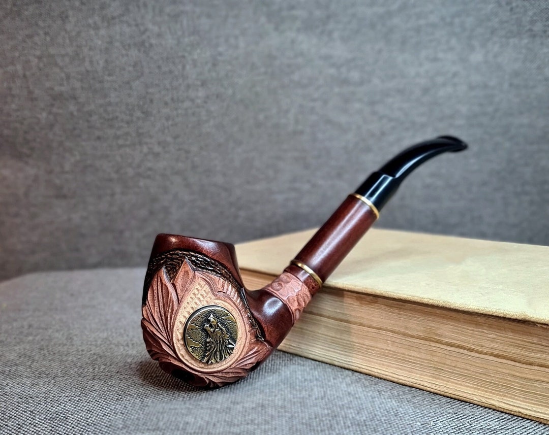 Long Pipe WOLF Wood Carved Smoking Pipe Tobacco Pipes Wooden Pipe ...