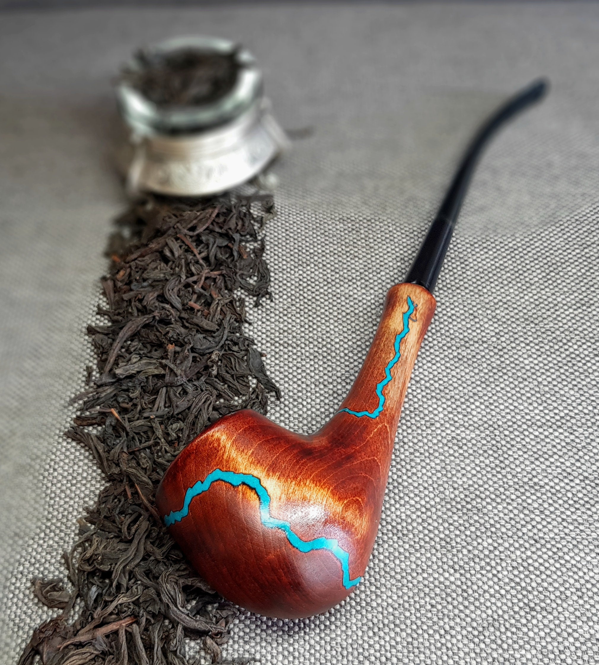 Long Tobacco Smoking Pipe With Gemstone Turquoise exclusive | Etsy
