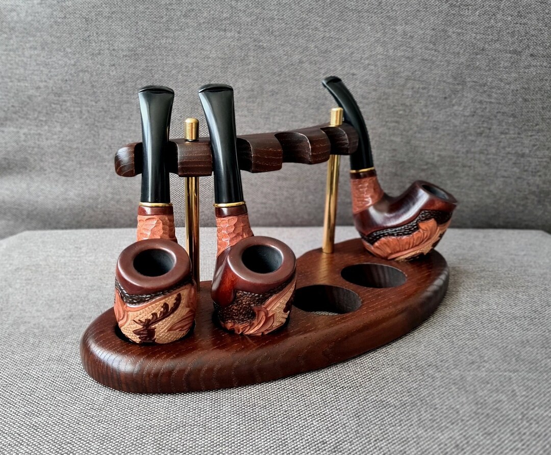 Pipe Stand for 5 Smoking Bowls - Tobacco Pipe Rack - Wooden Pipe Holder ...