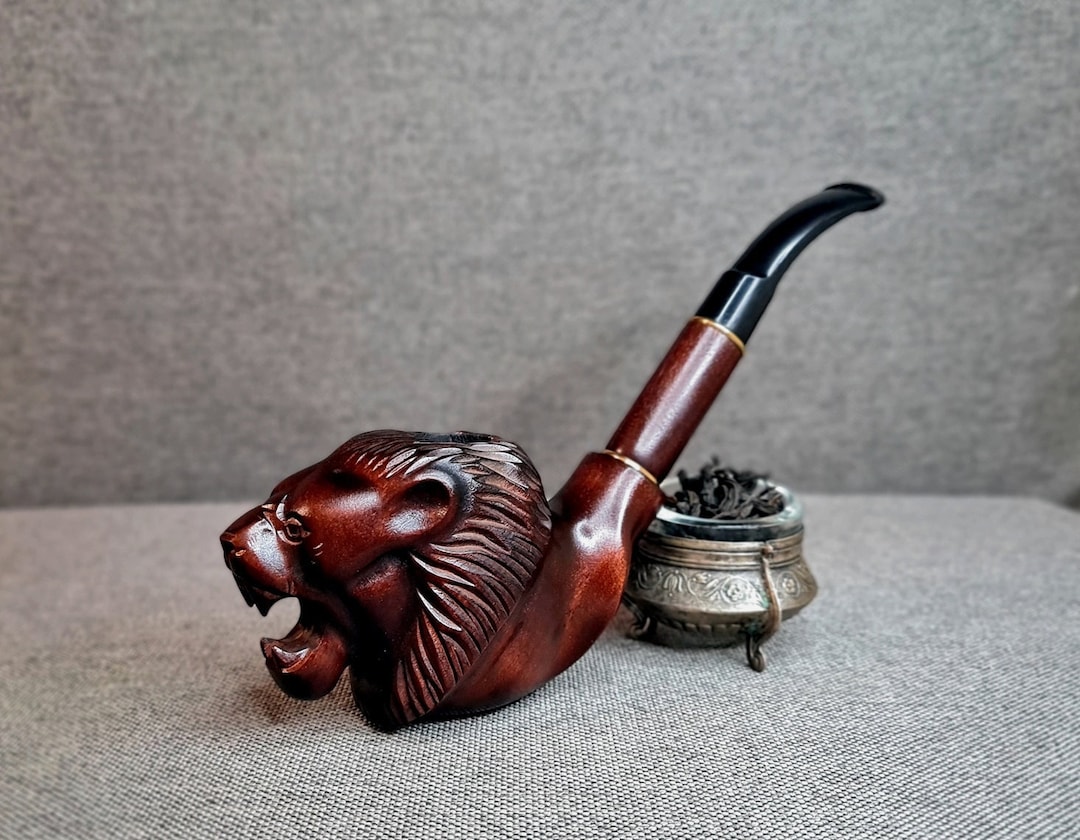 Long Pipe LION Wood Carved Smoking Pipe Tobacco Pipes Wooden Pipe ...