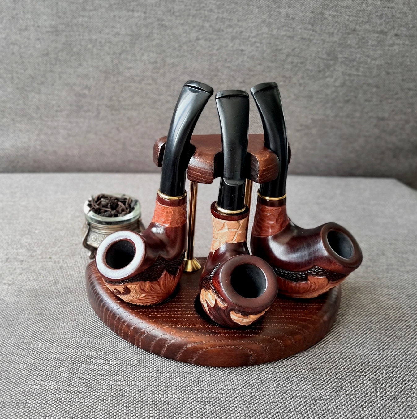 Holder for 3 Smoking Pipes, Wood Pipe Stand, Holder for Smoking Bowl ...