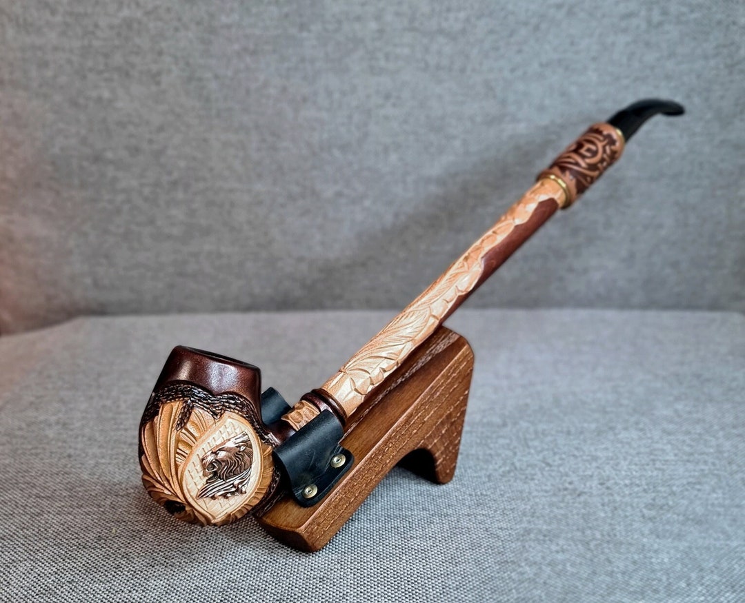 Smoking Pipe "lion" - Wooden Pipe - Tobacco Pipe With Filter 9 Mm ...