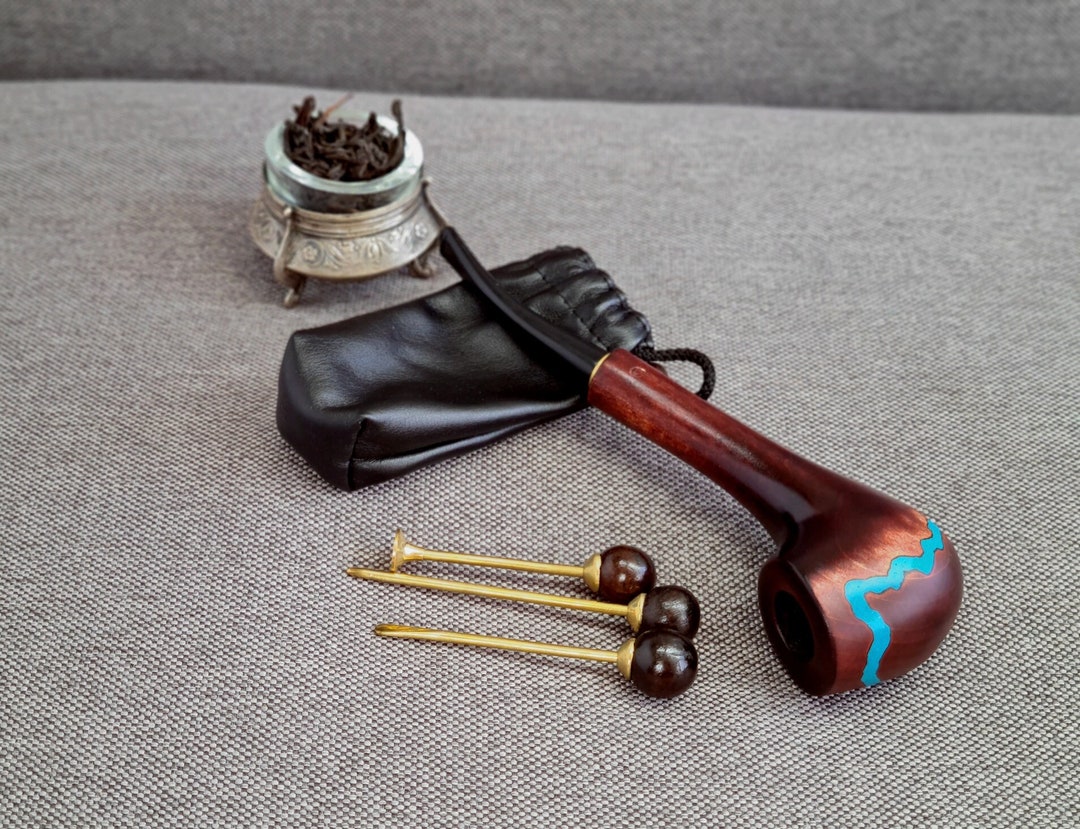 Smoking Pipes, Tobacco Pipe «spark» With Turquoise, Handmade Wood Pipe ...