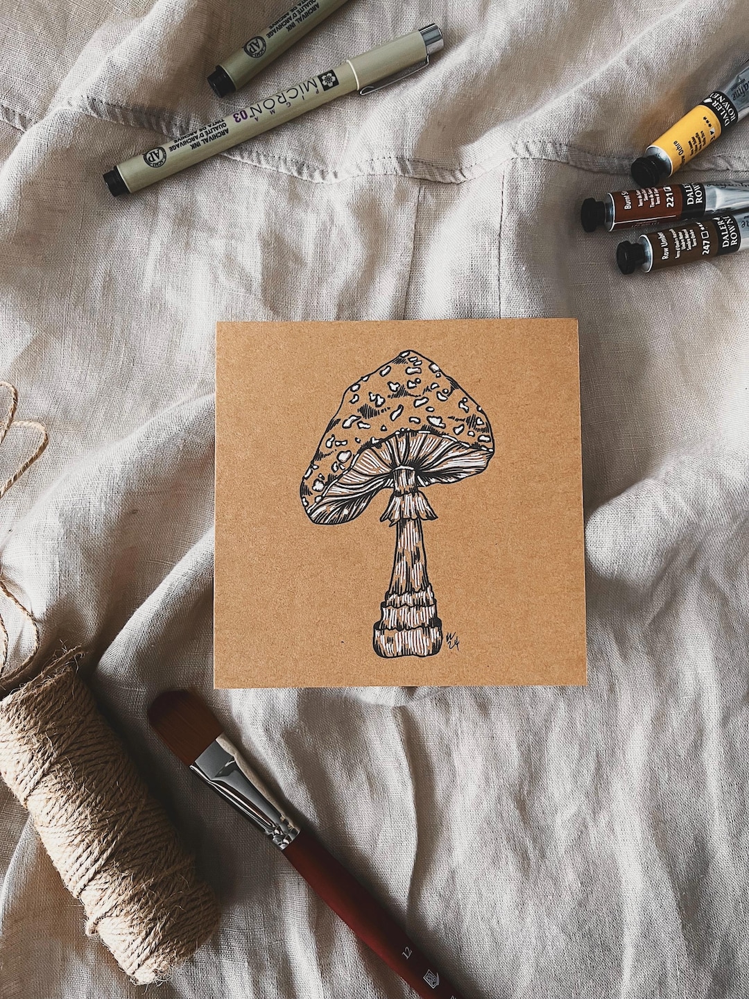 Fine Line Mushroom Print/ink Mushroom Art Print/black and White Print ...