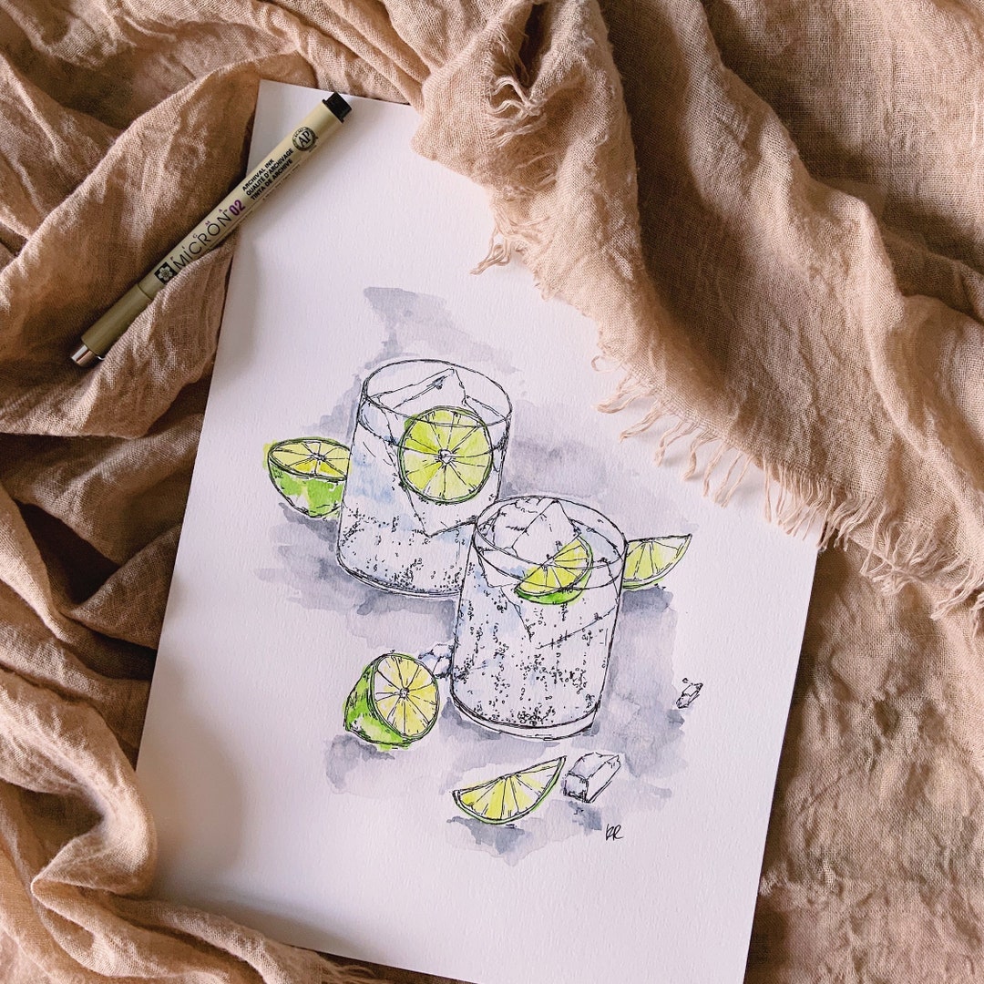 Watercolor Gin and Tonic Print/gin and Tonic Art Print/watercolour Gin ...