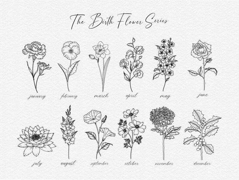 Custom Birth Flower Art/birth Flowers/birthday Gift/birth Flower Series ...