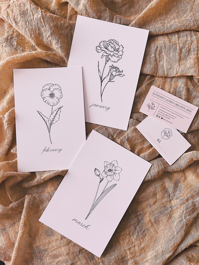 Custom Birth Flower Art/birth Flowers/birthday Gift/birth Flower Series ...