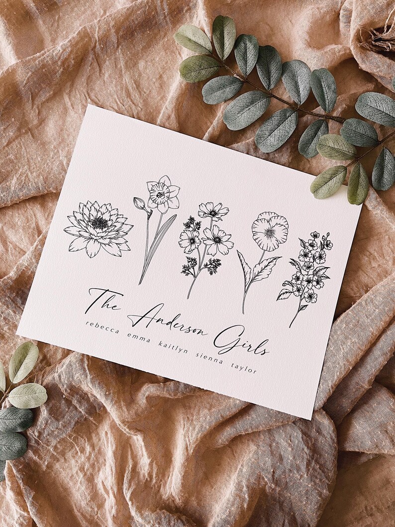 Custom Birth Flower Art/birth Flowers/birthday Gift/birth Flower Series ...