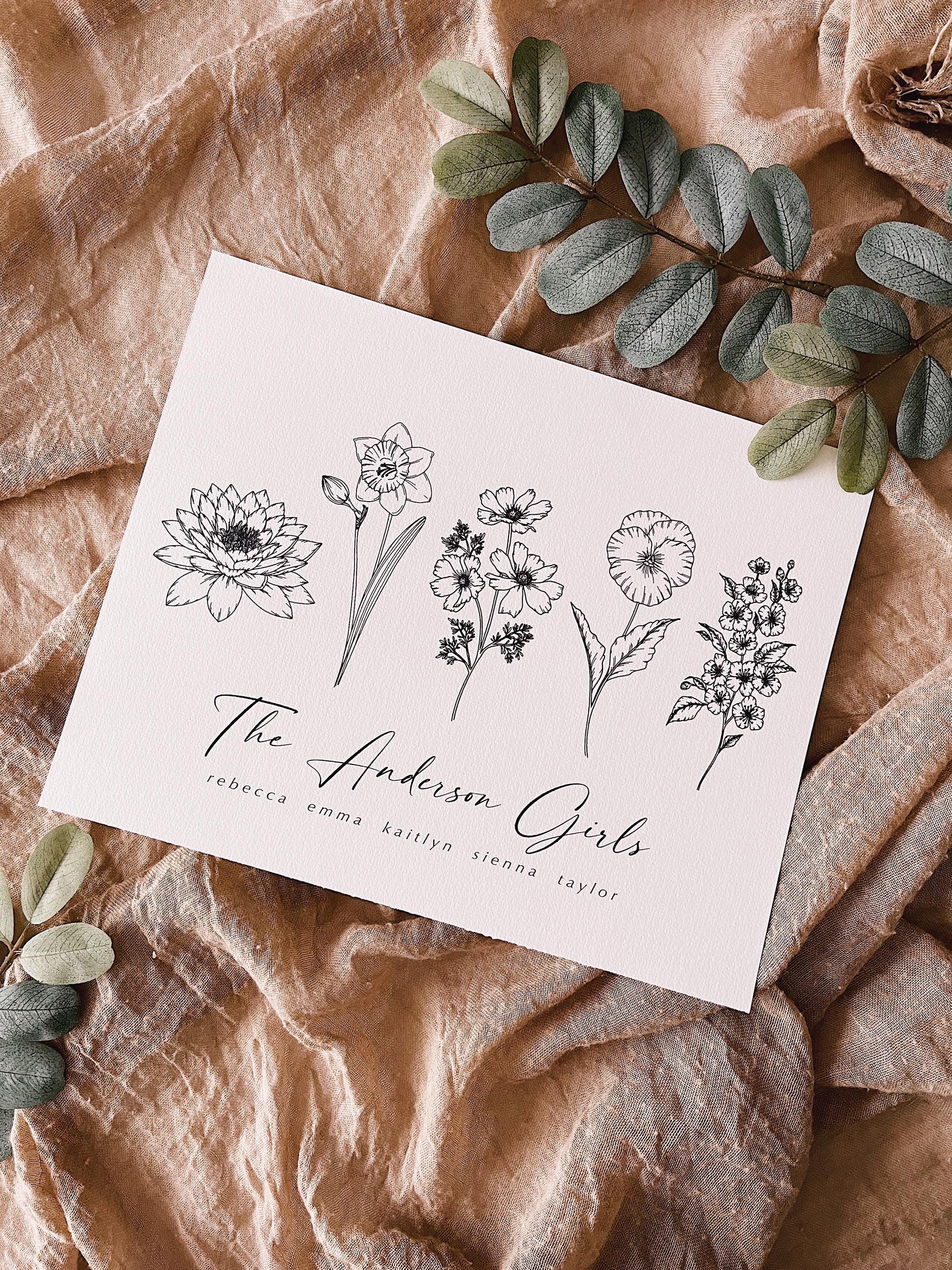 Custom Birth Flower Art/birth Flowers/birthday Gift/birth Flower Series ...