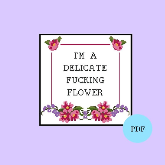 Offensive rude flower cross stitch PDF pattern | Etsy