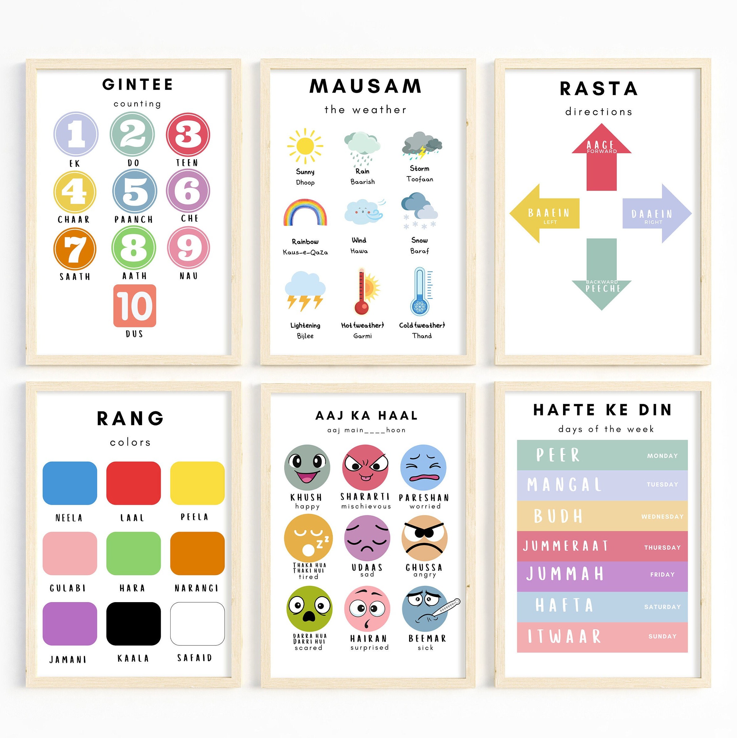 Set of 6 Urdu Learning Printable Posters for Kids, Teaching Urdu to ...