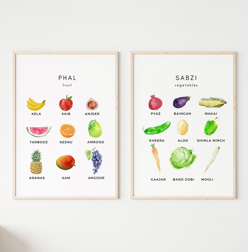 Set of 2 Urdu Hindi Printable Posters, Urdu Hindi Words for Vegetable ...