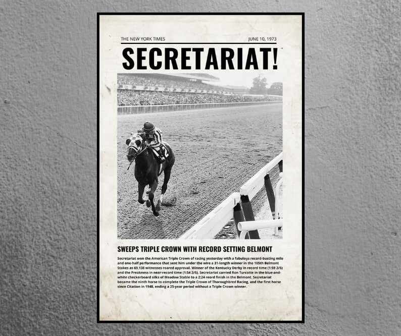 Secretariat Newspaper Horse Racing Triple Crown Vintage | Etsy