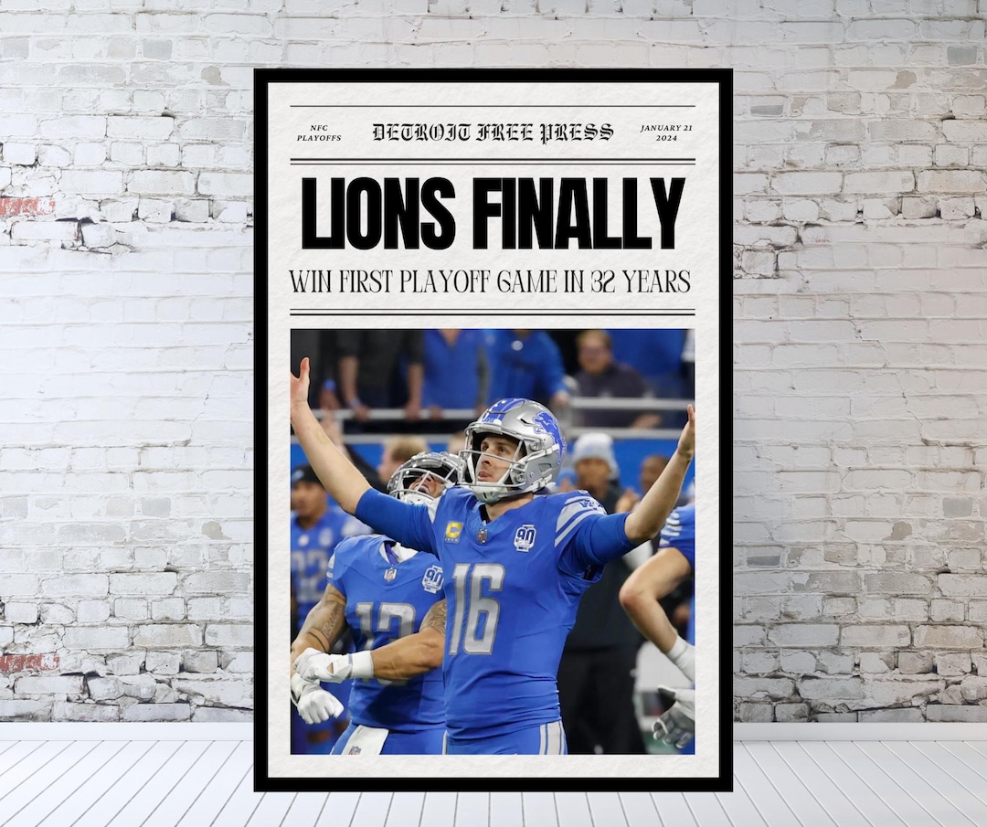 Lions 2024 Playoff Win Newspaper Print: Detroit Lions Art (12x18 Inches ...