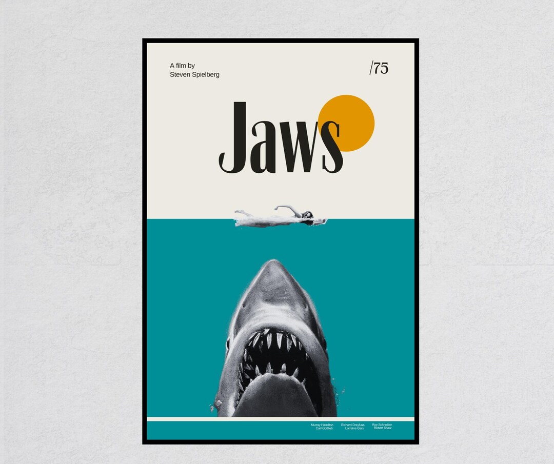 JAWS Retro Movie Poster: Mid Century Modern Art Print (12x18) - Etsy