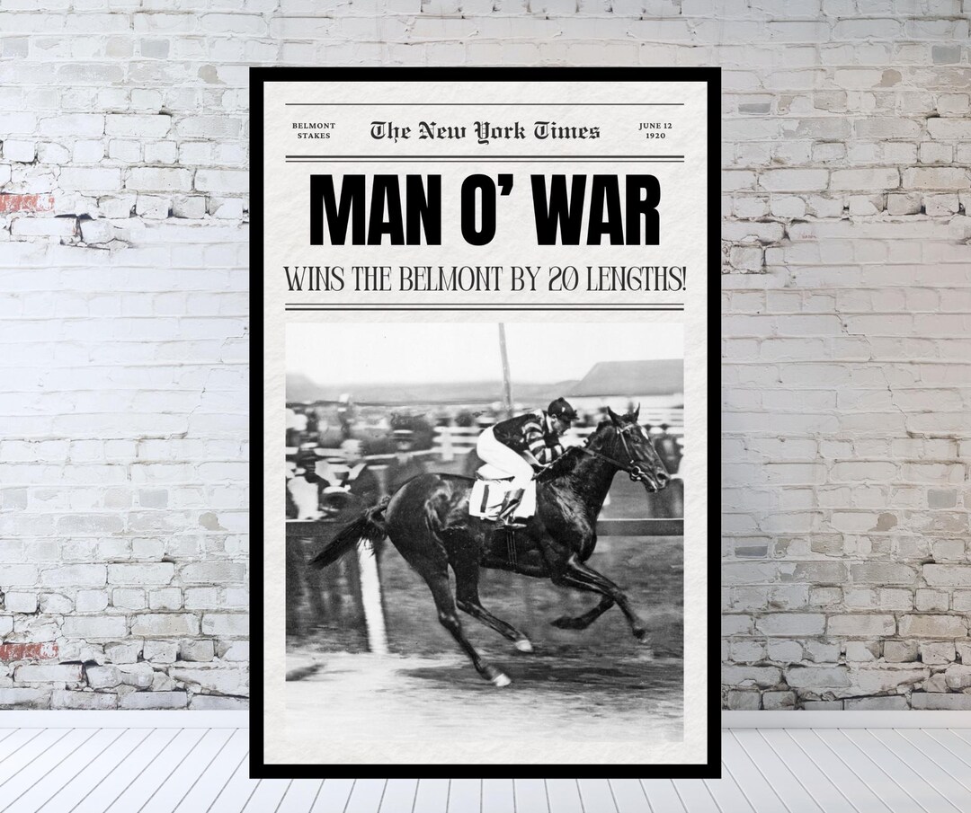 Man O' War Horse Racing Print, World Record Belmont! Vintage Horse ...
