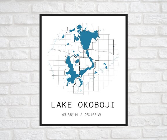 Lake Okoboji Map Art Lake Okoboji Print Wall Art Iowa | Etsy