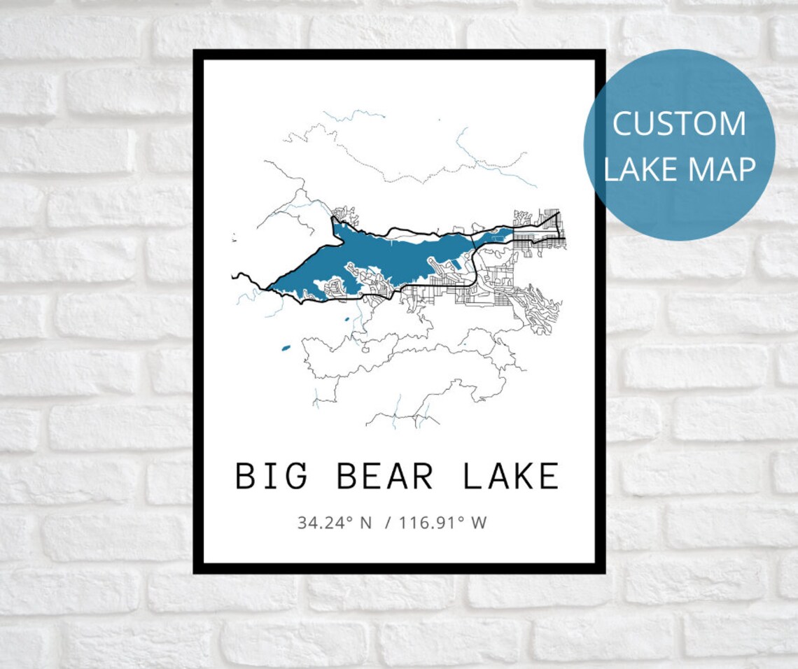 Custom Lake Print Custom Lake Map Modern Map Hometown - Etsy