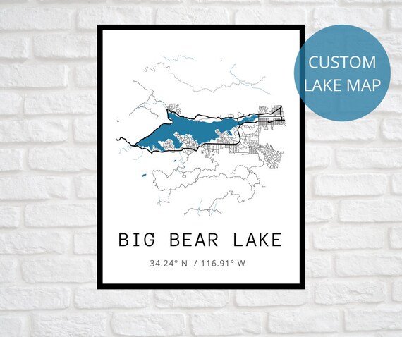 Custom Lake Print Custom Lake Map Modern Map Hometown - Etsy