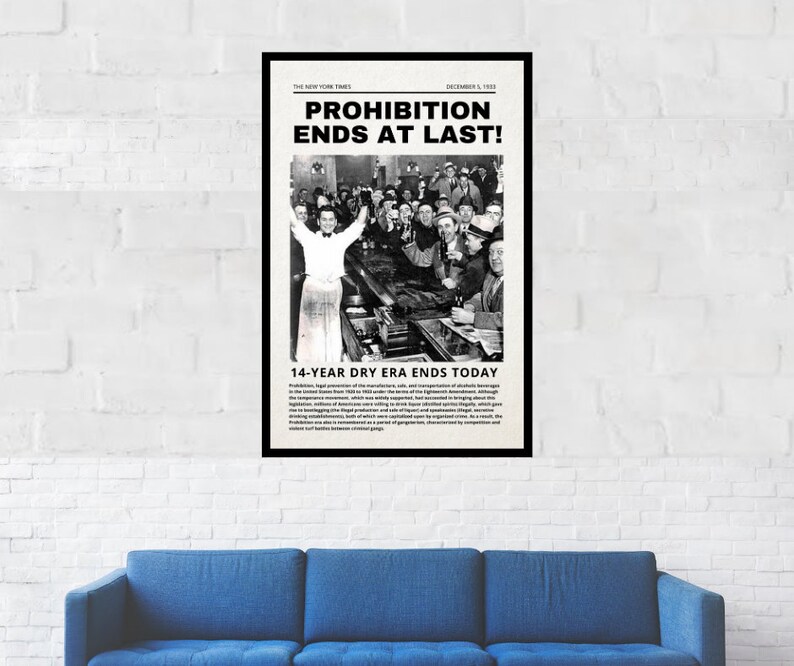 Prohibition Newspaper Beer Print Mancave Alcohol Poster | Etsy