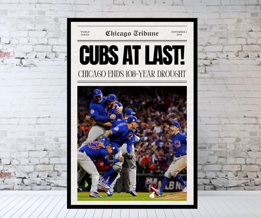 Cubs World Series Newspaper Print: 2016 Champions, Man Cave Decor ...