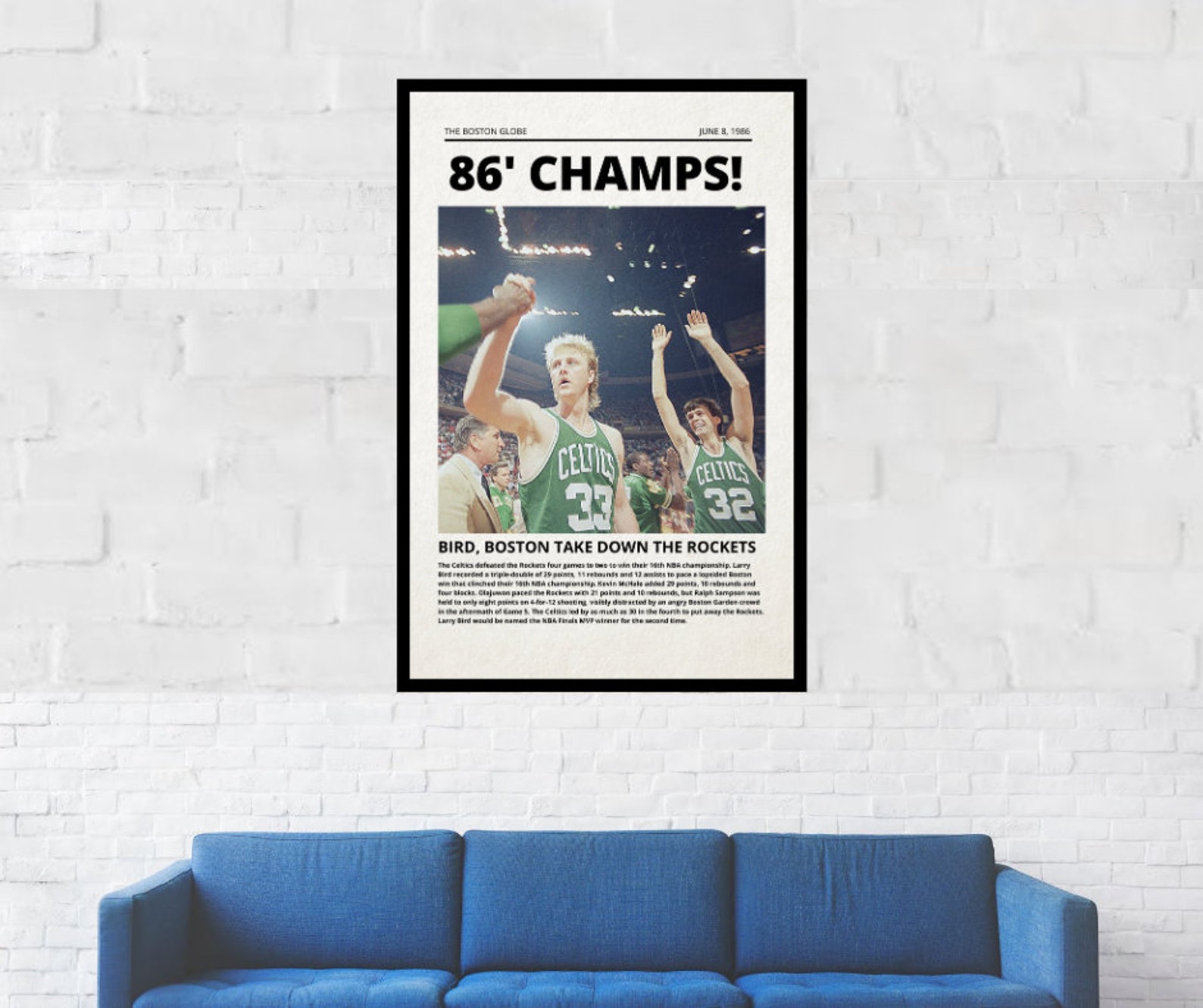 Boston Celtics Newspaper, 1986 NBA Finals, Champions, Larry Bird, Kevin ...