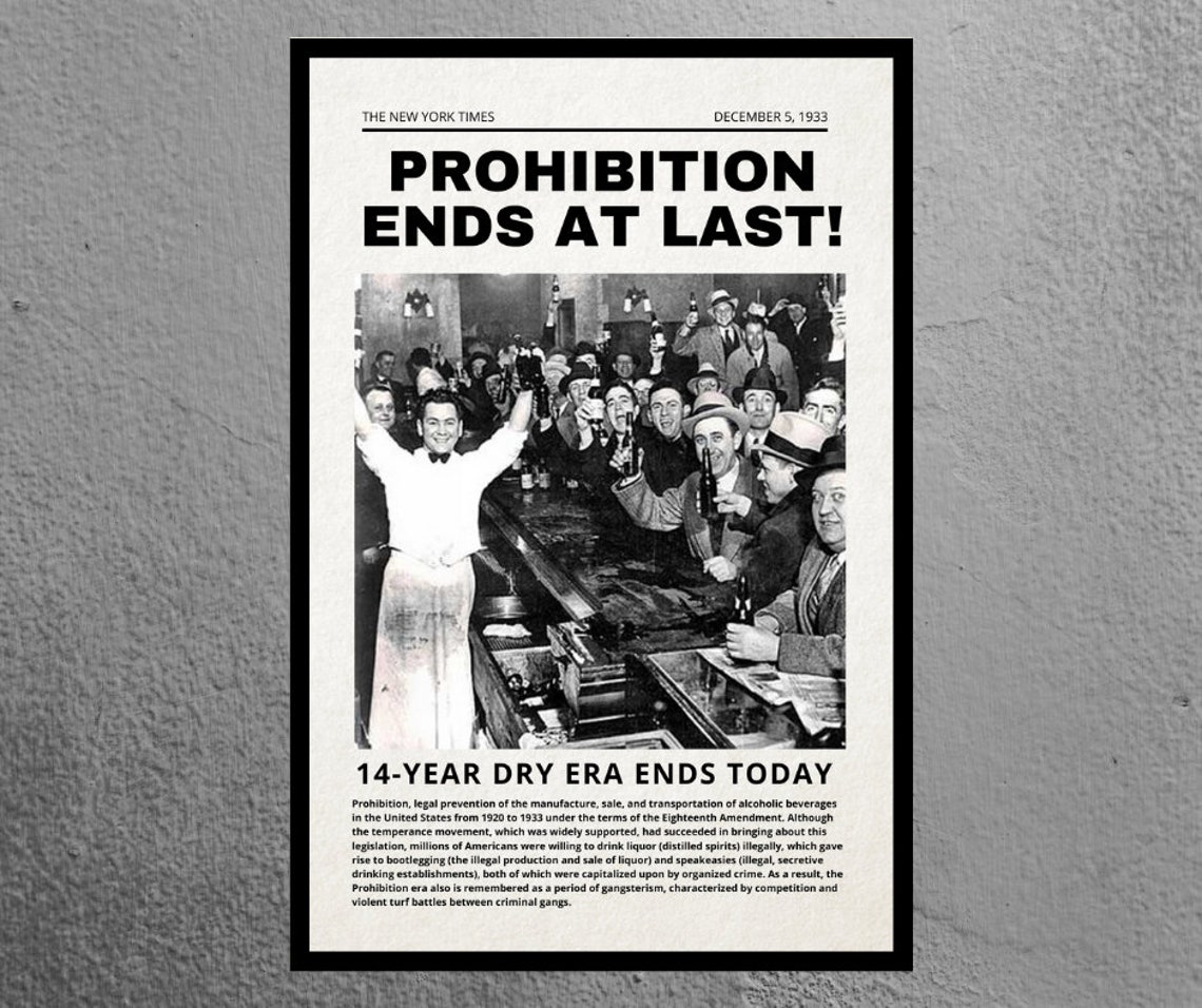 Prohibition Newspaper Beer Print Mancave Alcohol Poster | Etsy